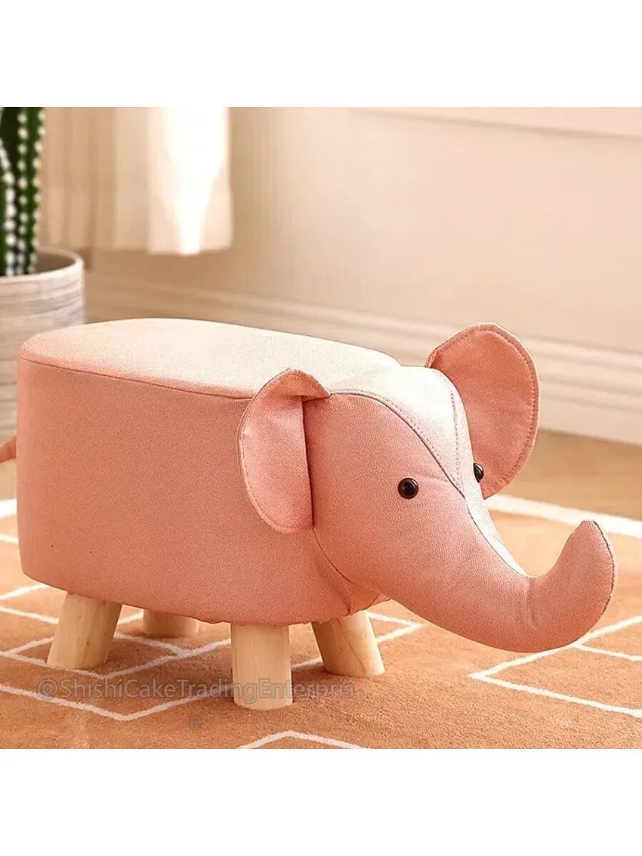 Пуф-животное "Слон", экокожа, исполнение деревянное, наполнитель хлопок, цвет розовый