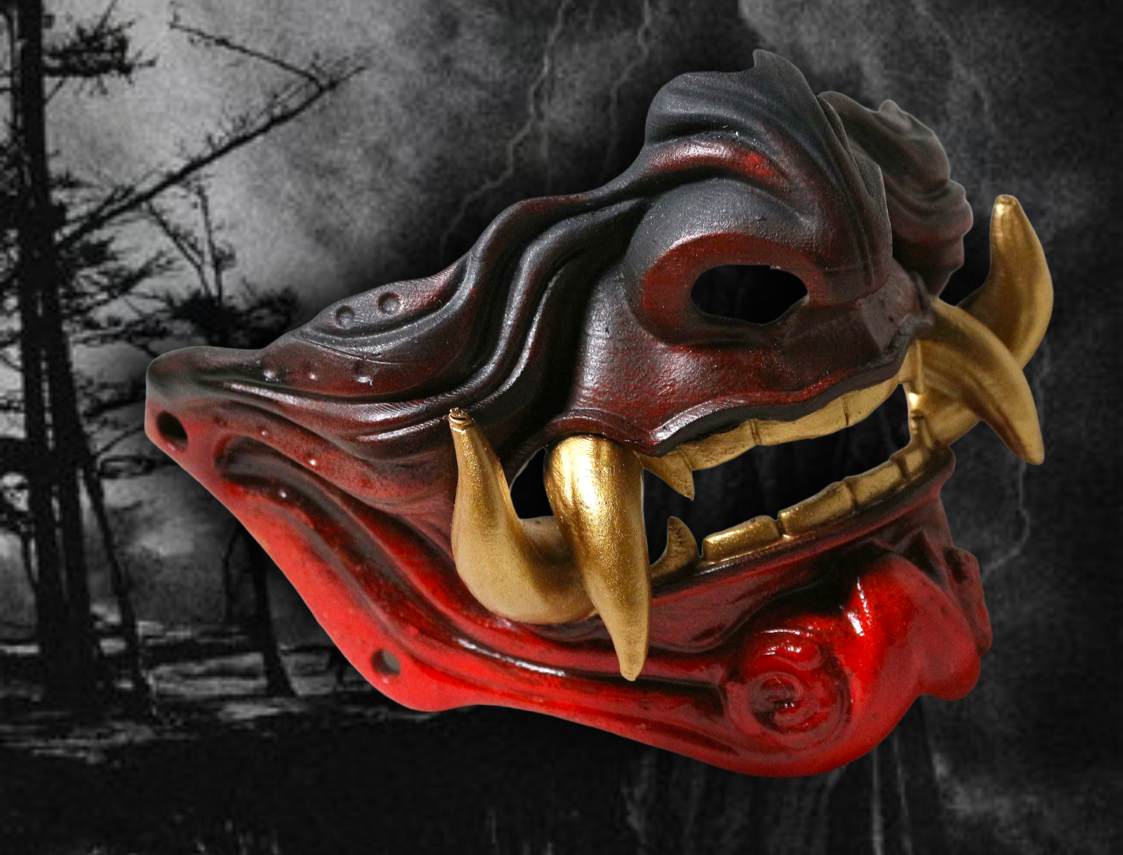 Полумаска "Самурай Хання", ручная работа, аэрографная роспись