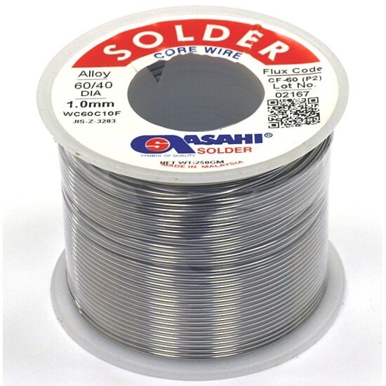 Припой с флюсом Asahi Припой WC60C10F, 1.0мм 0.25кг Sn60/Pb40 (СF60 флюс RA)