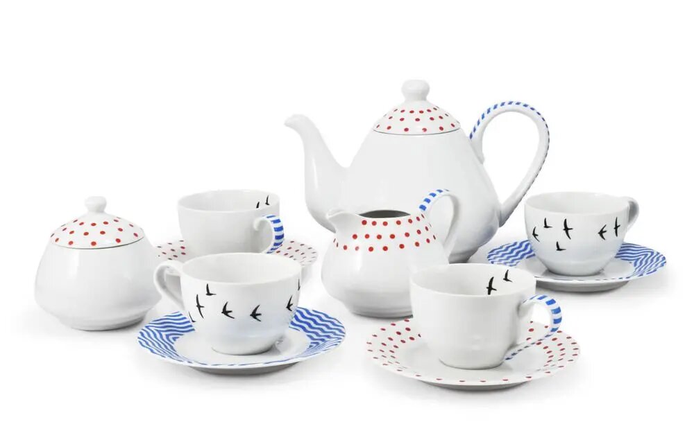 Чайный сервиз Leander mix befree, фарфор, синий, красный, коллекция Классический