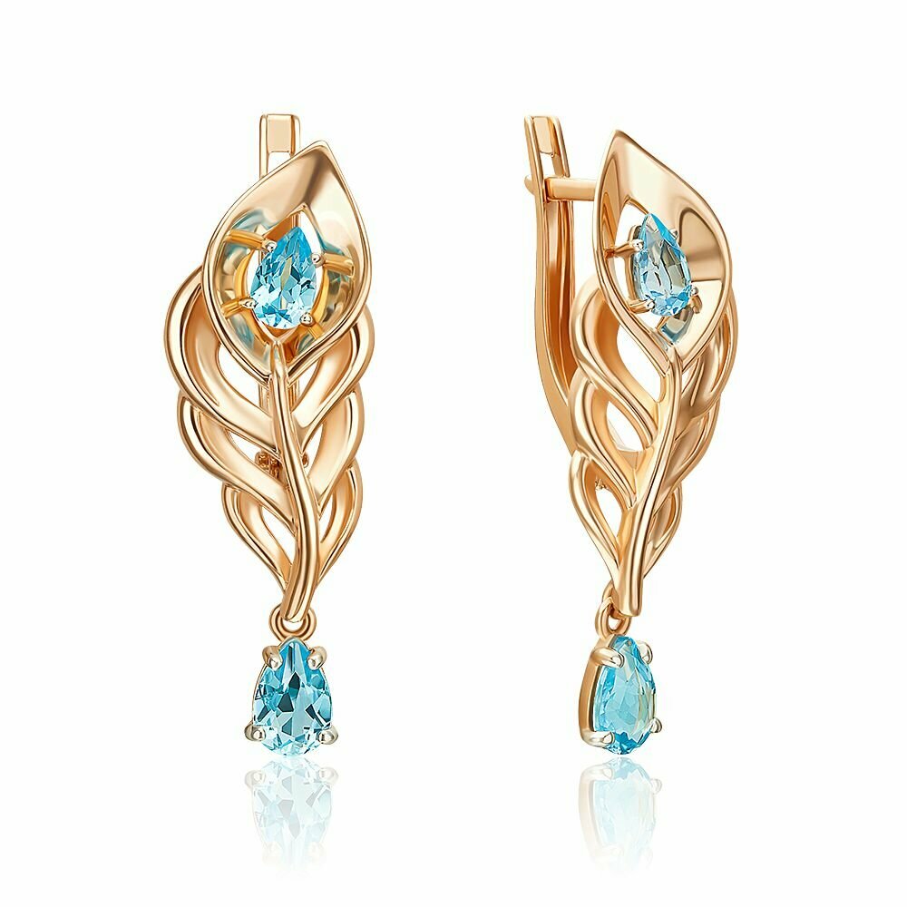 Серьги, красное золото, 585 проба, топаз