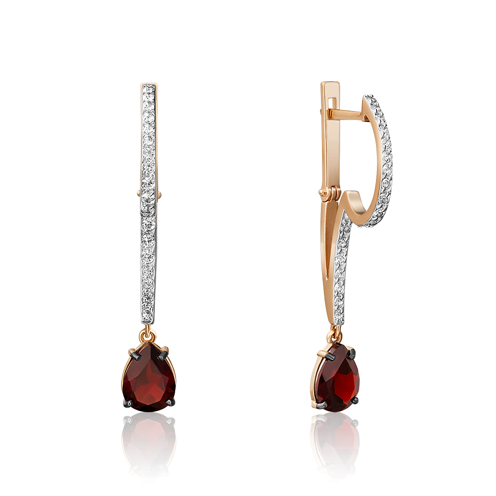 Серьги, красное золото, 585 проба, топаз, гранат