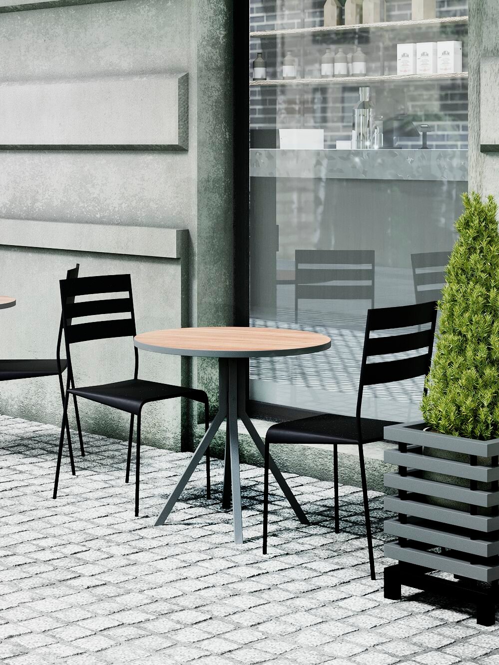 Стол Итальянка. Стол для кафе, обеденный, круглый 60 см, Орех Дижон натуральный+ серый