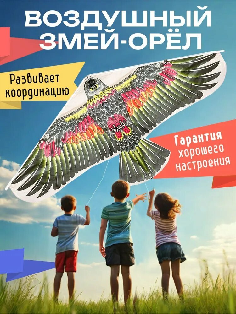 Воздушный змей Daily "Орел", с катушкой и леером, 100см, кирпичный