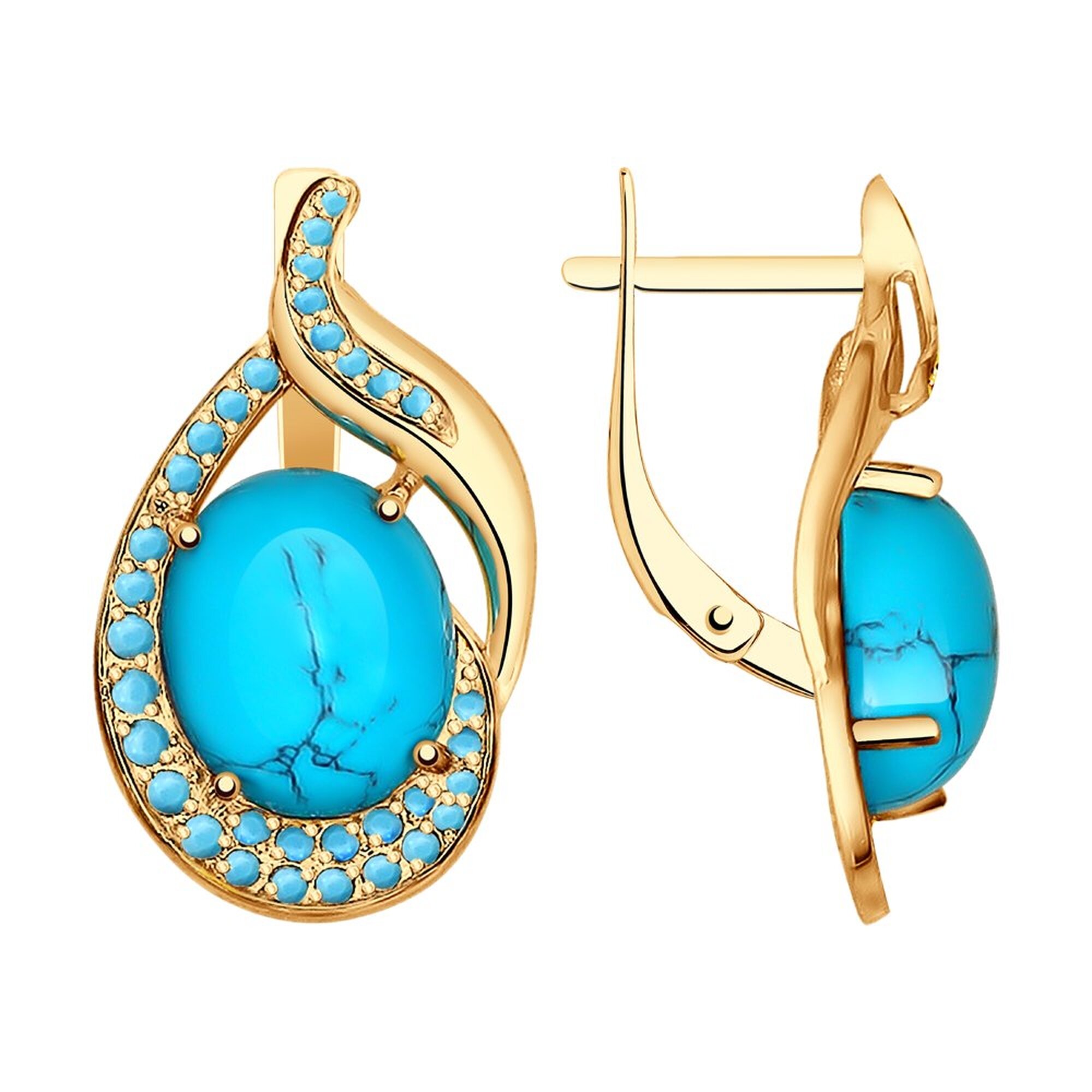 Серьги, красное золото, 585 проба, бирюза, шпинель