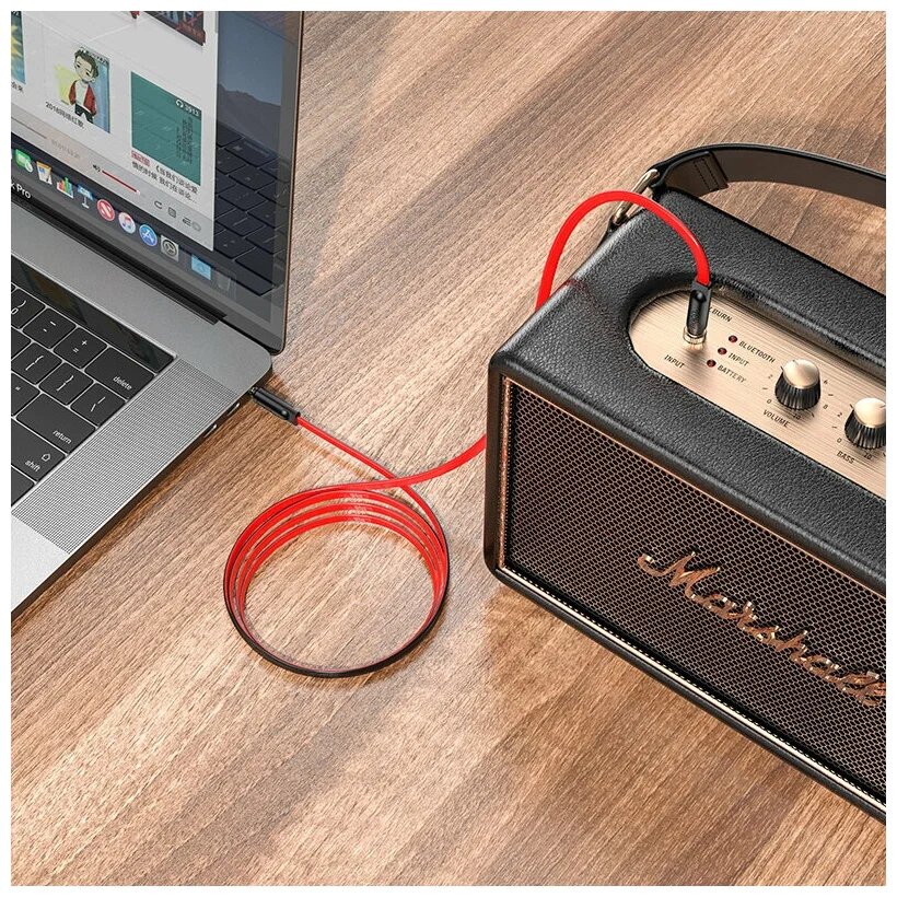 Аудиокабель Hoco AUX UPA16, 3.5 мм, плоский, двухцветный, 2м