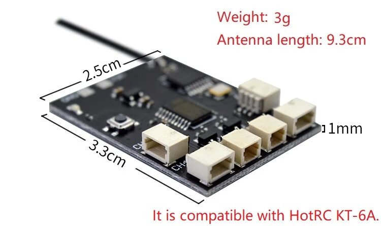 Радиоприемник 4/6 каналов HotRC KT-6A для мини-самолета Delta Wing Белый, Differential RX