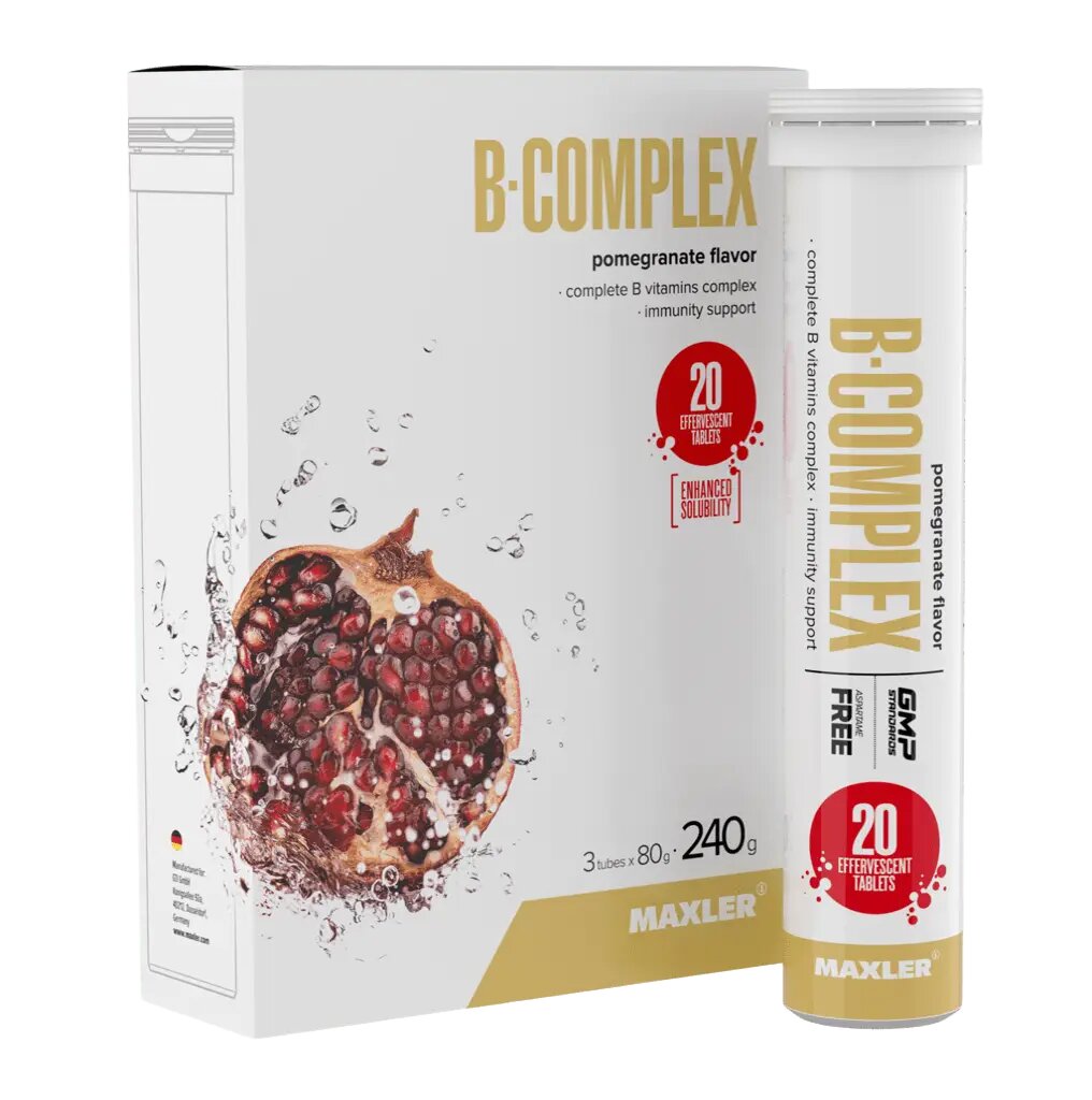 Макслер В-комплекс вкус грант / Maxler B-Complex Pomegranate flavor шипучие таблетки по 4,0 г 3 тубы по 20 шт