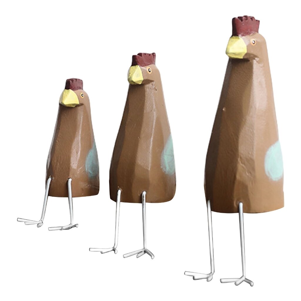 Набор из 3 маленьких деревянных фигурок кур для декора кухни и камина