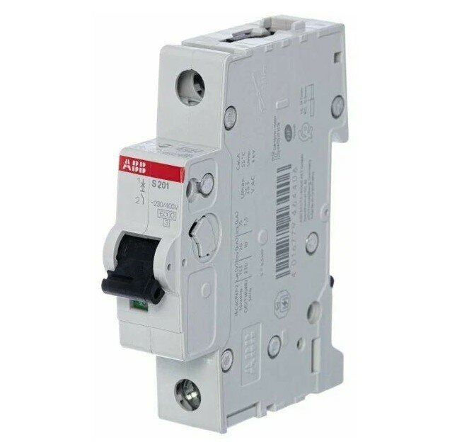 Автоматический выключатель ABB S201 C10 1P 10A (С) 6kA однополюсный 2CDS251001R0104
