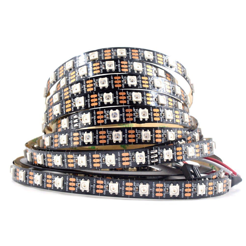 5M WS2812B Пиксельные ED - полоски 60 пикселей / м IC Встроенные 5050 RGB с адресной записью 10 мм ширина Чёрный