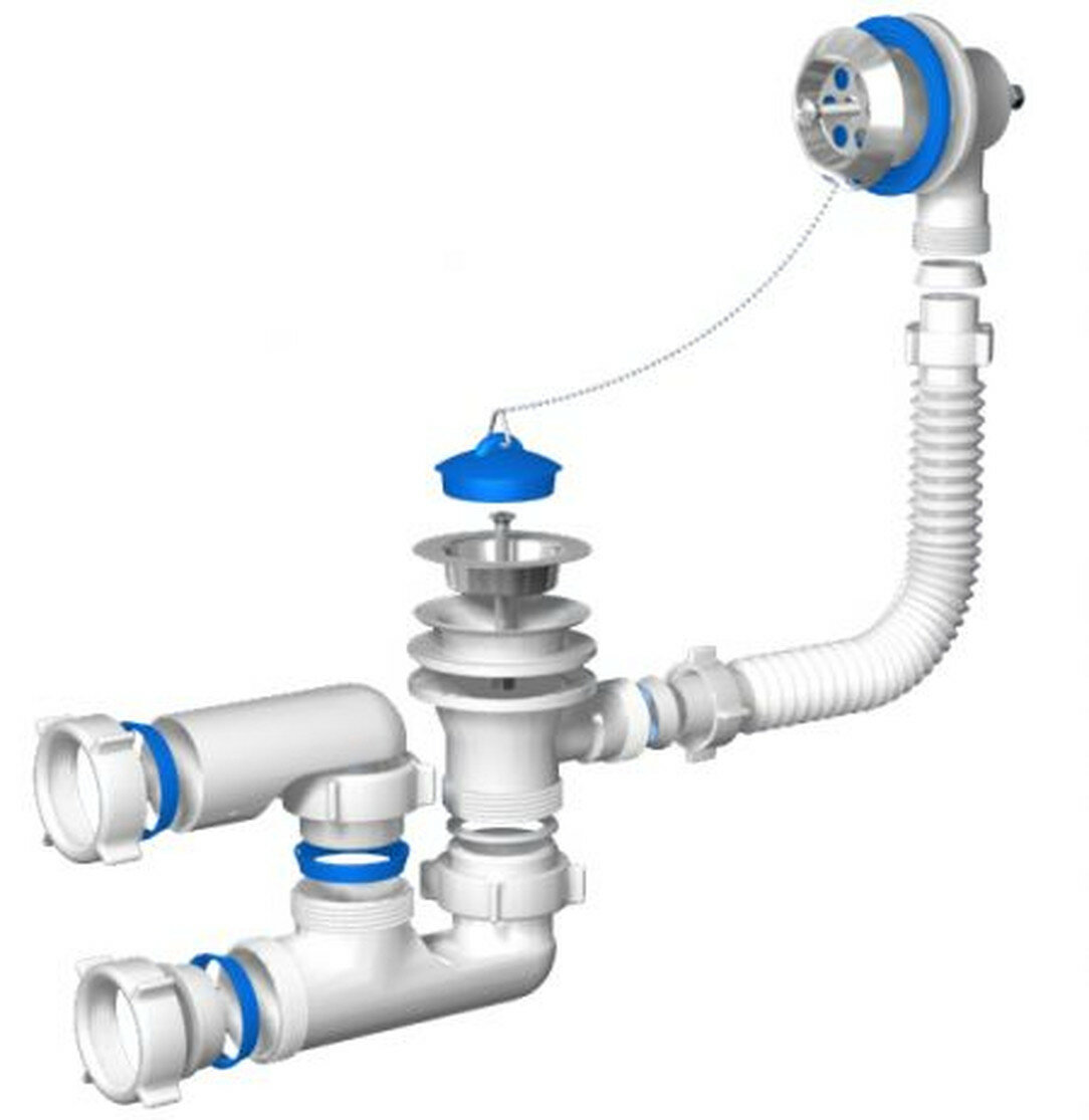 Обвязка для ванны АНИ 11/2"х40 нержавейка с пов коленом с гофрой 40х50 E255
