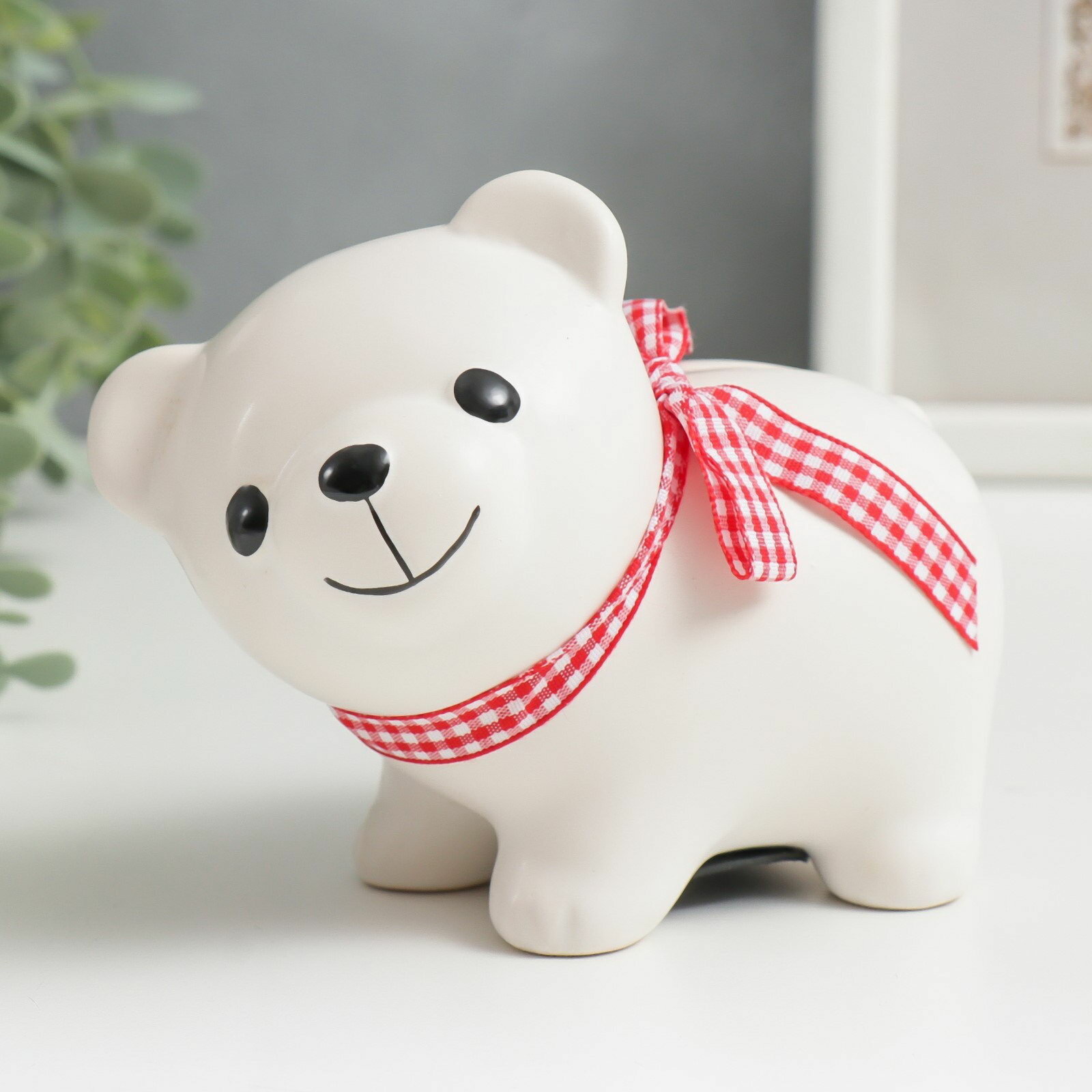 Копилка для денег "Белый мишка с бантом", керамика, 10x11x6.3 см