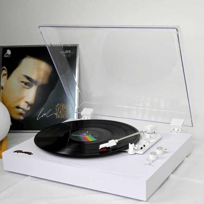 Проигрыватель виниловых пластинок, Проигрыватель в стиле ретро, деревянный патефон, встроенный динамик с двумя динамиками, настольная акриловая пылезащитная крышка