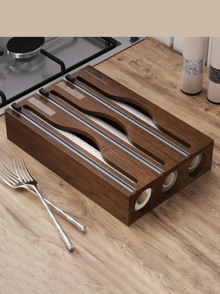 Бамбуковый ящик для резки пленки 3-ячейковый, устойчивый, для дома – аксессуар для кухонной пленки