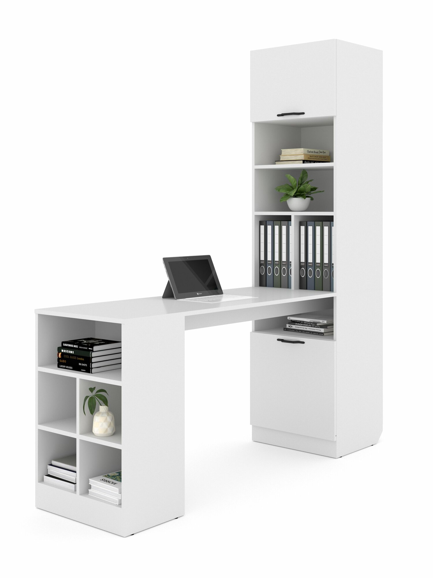 Есэндвич Лаворо 11 Письменный стол со стеллажом 170х190х50 см (Белый/Белый глянец)
