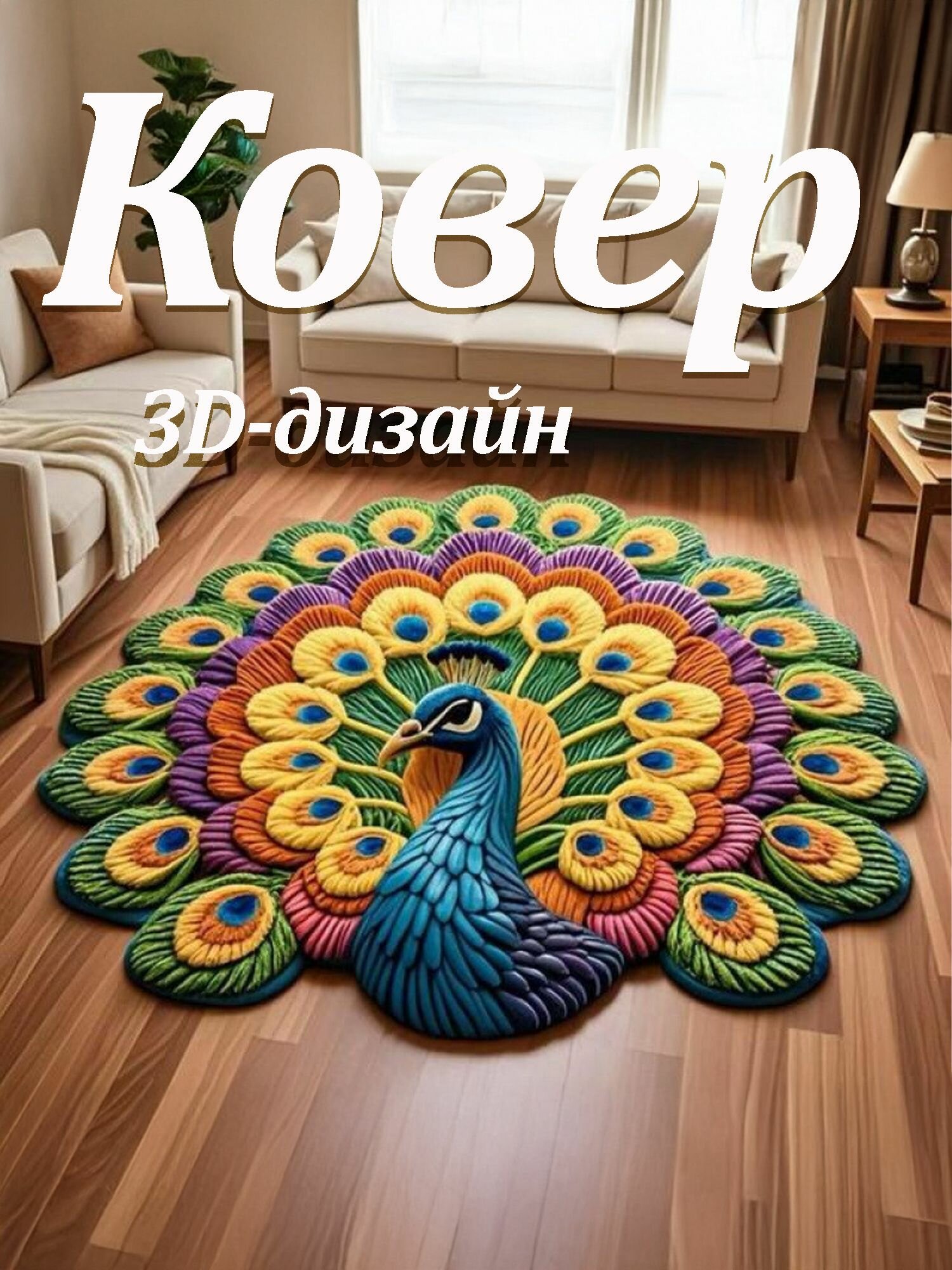 Ковер3D-дизайн,0.8, белый,0.8