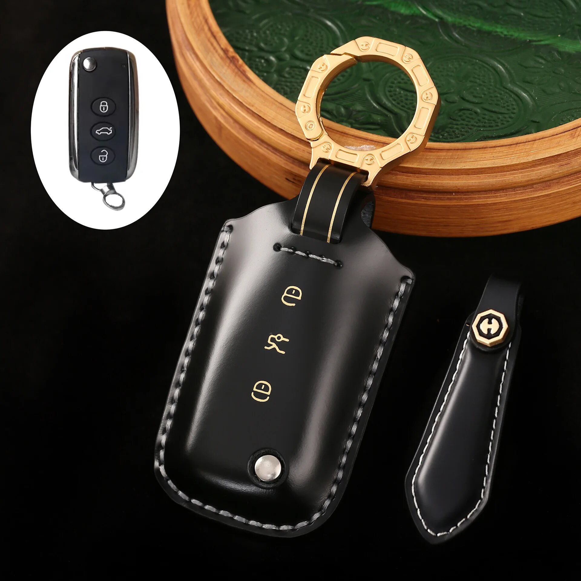 Кожаный чехол для ключей Bentley Bentayga Speed Mulsanne Flying Spur Continental GT, верхний кожаный чехол для ключей от автомобиля, держатель A deep black