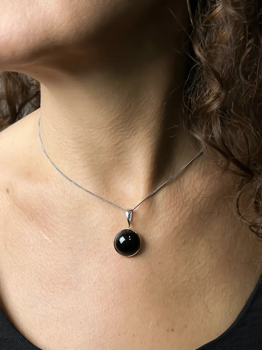 Подвеска, серебро, 925 проба, золочение, морион