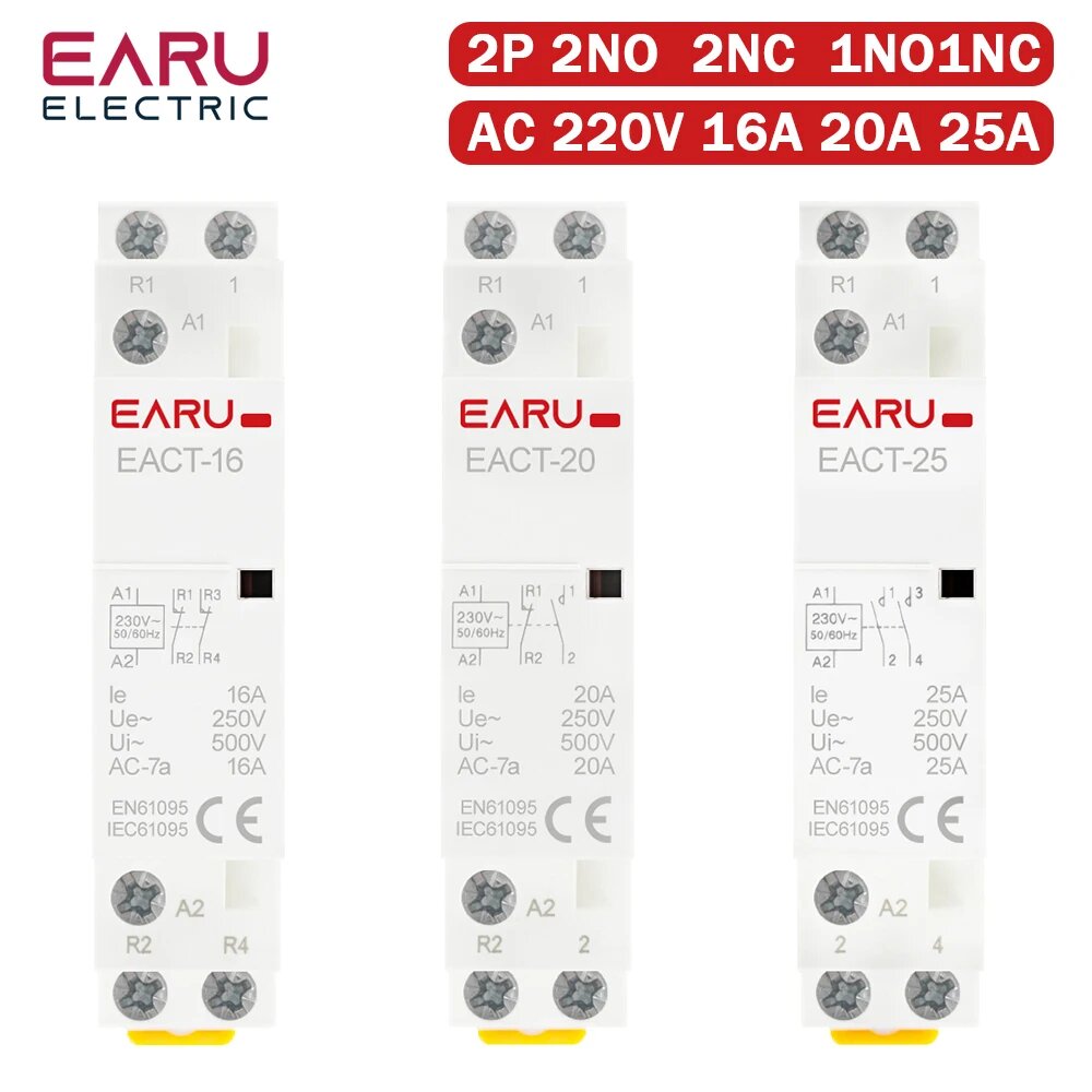 EARUELECTRIC Контактор EACT-2P-2NO-16A 20A 25A 220В 230В 2P 16A 2NC