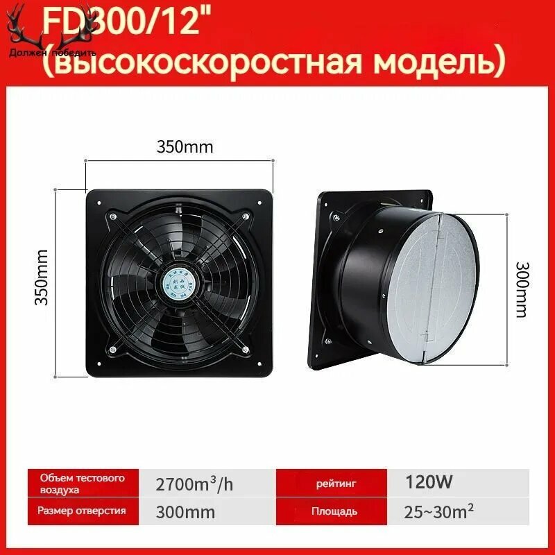 Канальные вентиляторы, черный,300MM