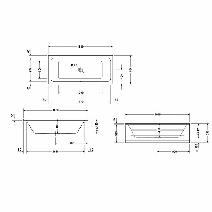 Duravit D-Code Ванна акриловая 180х80x40см , встраиваемая, с 2 наклонами для спины, выпуск централь