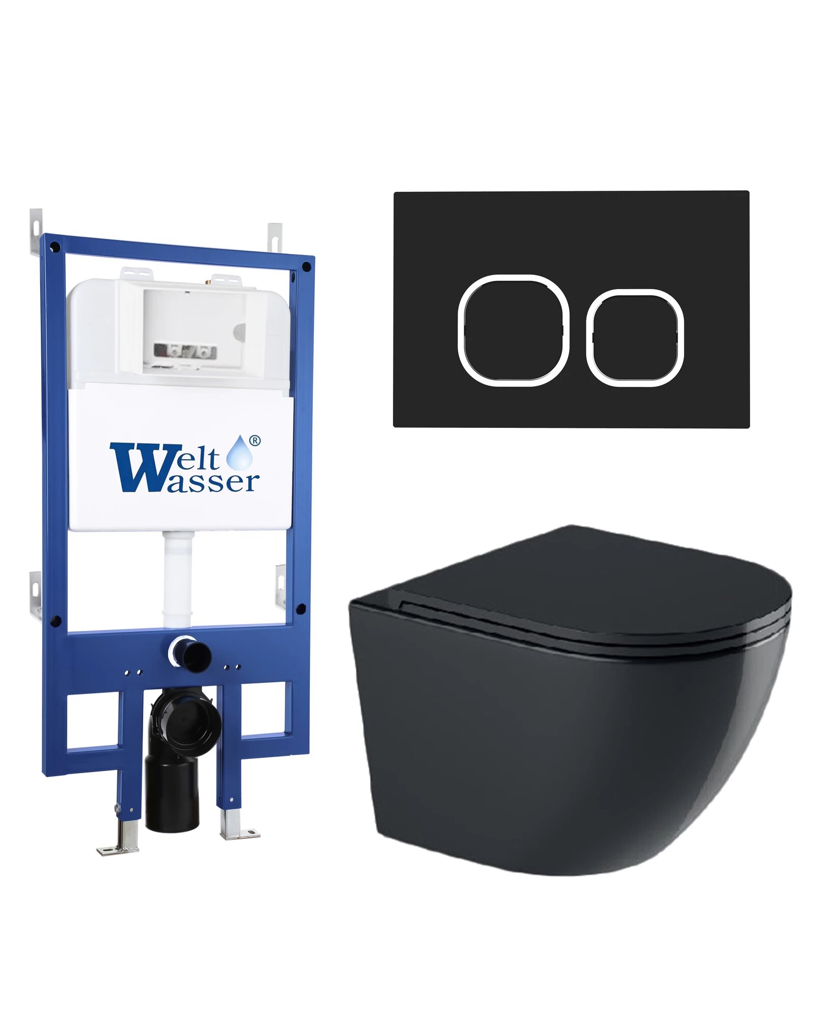 Комплект Weltwasser 10000012887 унитаз merzbach 043 gl-bl + инсталляция bamberg 545 кнопка смыв