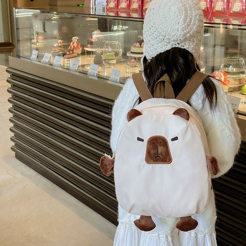 Детский рюкзак милое животное мультфильм с прочным холстом для детей в садике белый большой