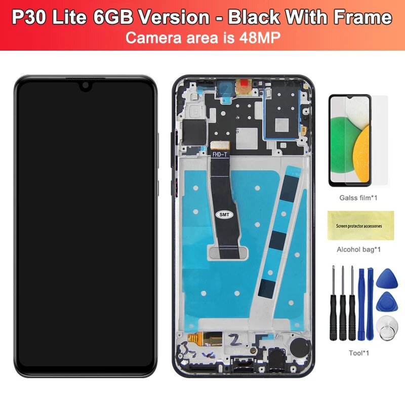 IPS P30Lite для HUAWEI P30 Lite ЖК-дисплей с цифровым преобразователем сенсорного 48MP Black Frame