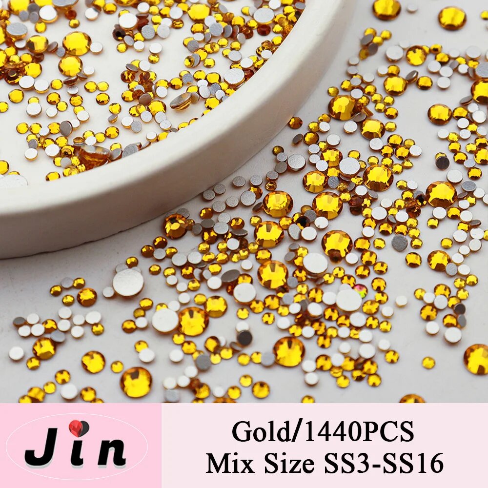 Стразы стеклянные черные JIN SS3-SS16 для декорирования gold