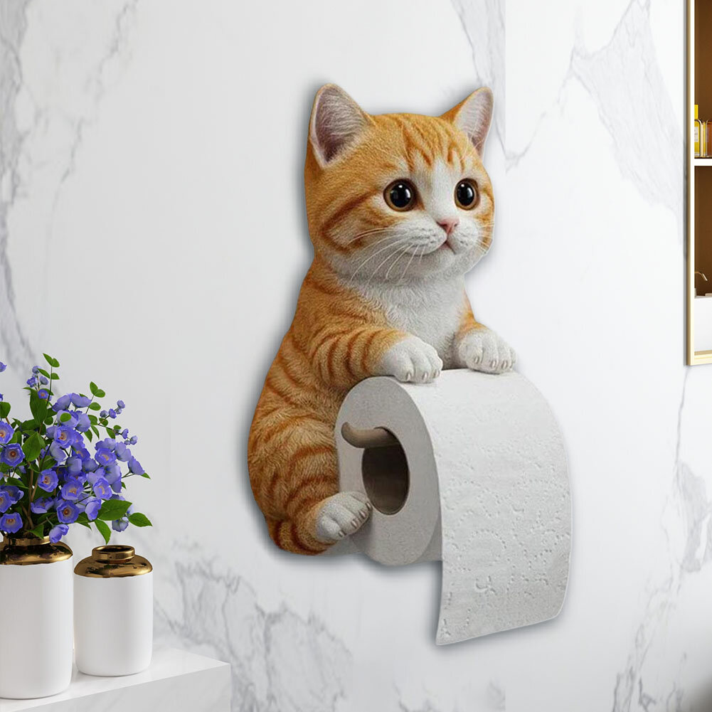 Имитация 3D-подставки для туалетной бумаги в форме котенка, настенный дизайн, экономия места, забавные украшения для дома