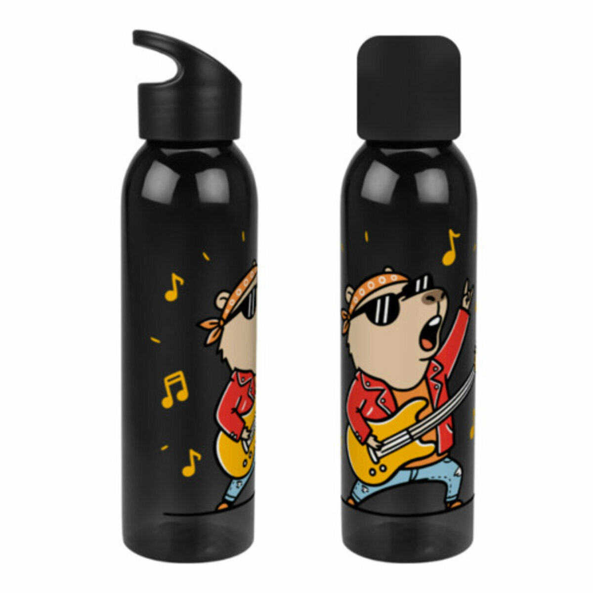 Бутылка для воды «Капибара рок музыкант, гитарист. Прикол» (черный)