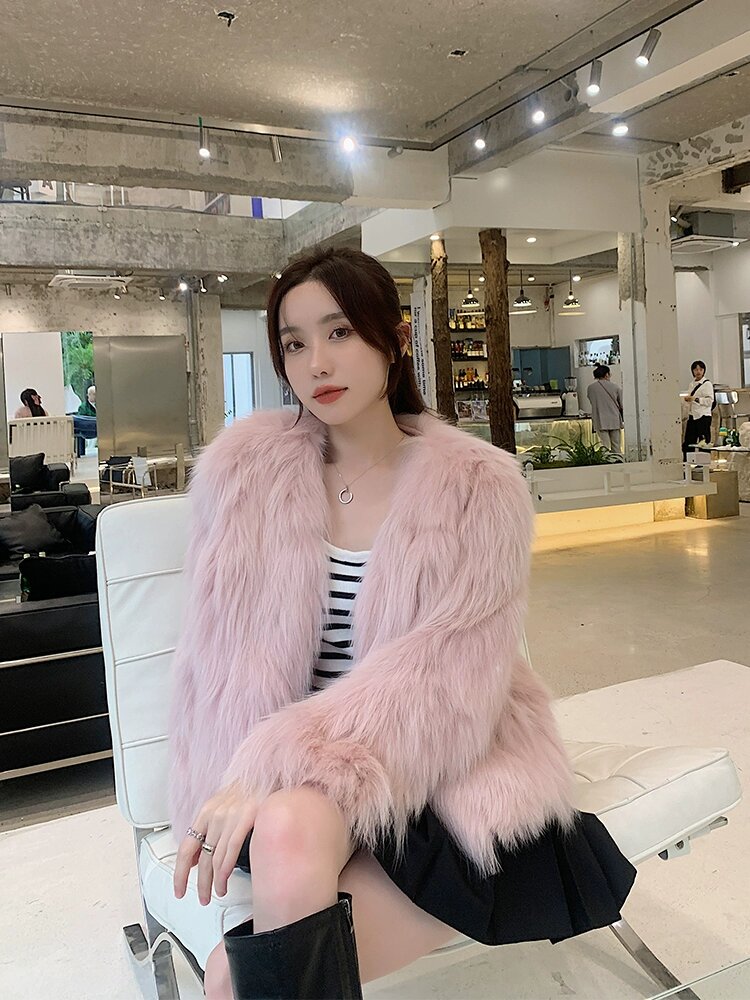 Новая зимняя шуба для женщин, короткая шуба из меха лисы из экологически чистого материала, стройная и миниатюрная, молодежный стиль, weigt48-52.5Kg