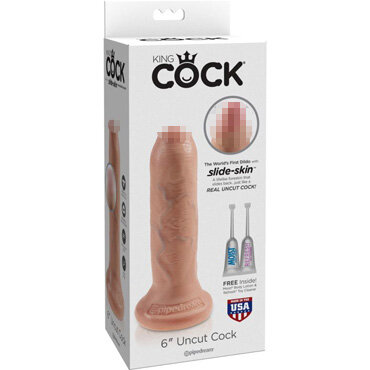 Pipedream King Cock Uncut 15 см, телесный Фаллоимитатор с подвижной крайней плотью на присоске
