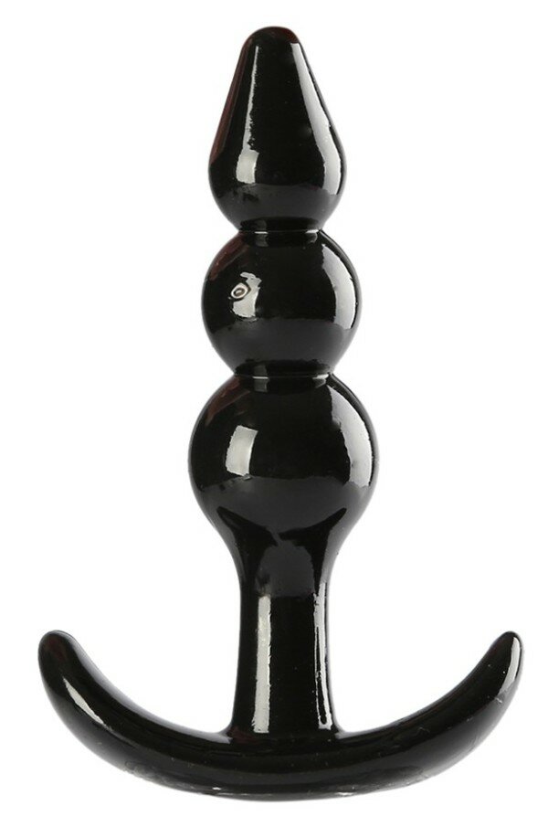 Рельефная анальная пробка Black с вибрацией длина 9 см диаметр 2,5 см из ПВХ чёрного цвета