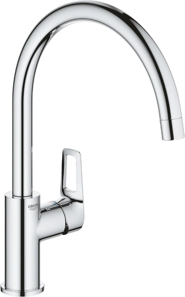 Смеситель для кухни Grohe BauLoop 31232001 с поворотным изливом, хром, глянцевый, однорычажный, латунный, с керамическим картриджем