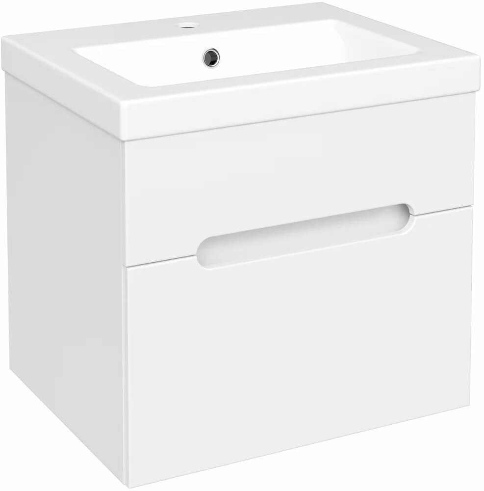 Тумба с раковиной DIWO Коломна 50 подвесная, 50 см, белая, глянцевая, из МДФ, с ящиками, раковина для ванной фарфоровая, прямоугольная, встроенный слив-перелив, с сифоном