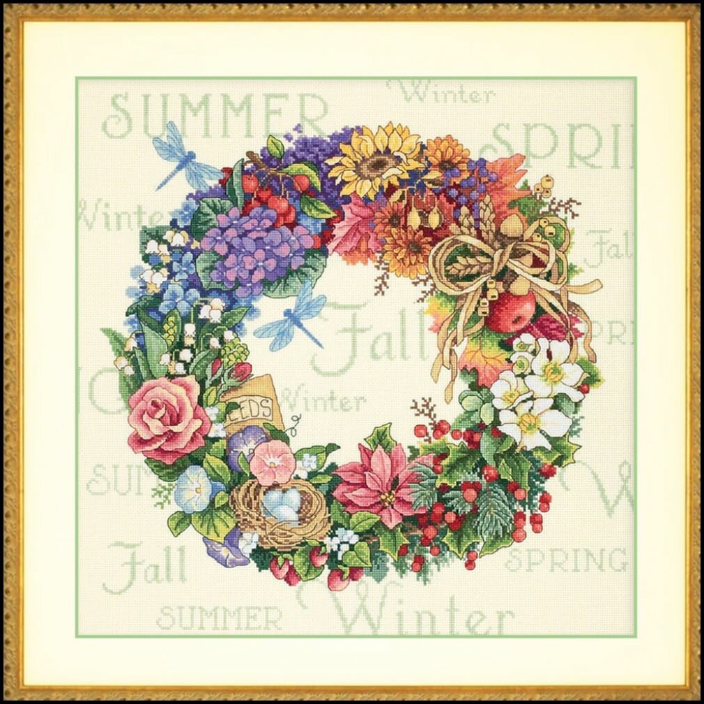 Набор для вышивания крестиком DIMENSIONS 35040 ( Wreath of All Seasons ) 36 x 36 см-KGD