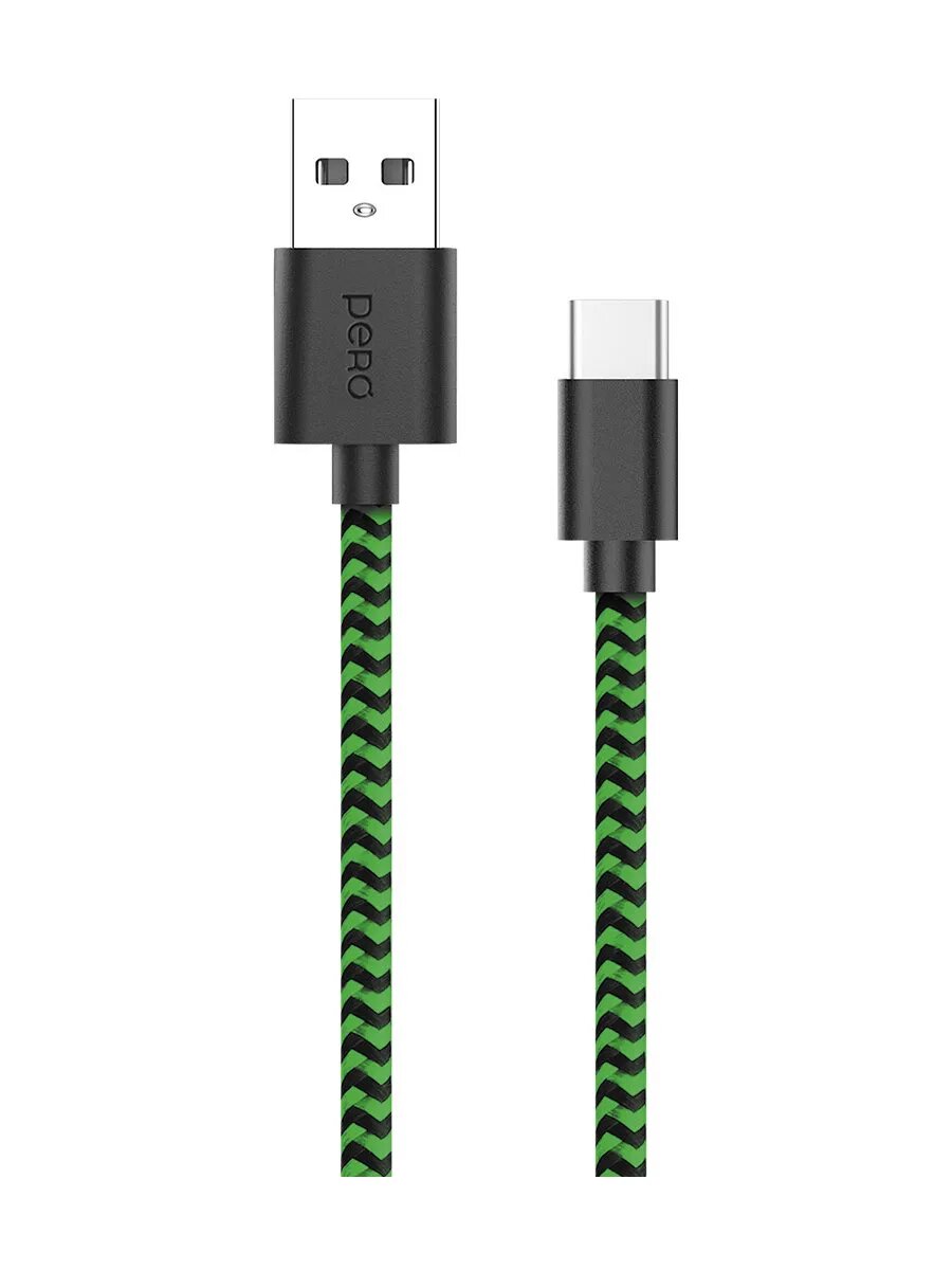 Кабель PERO DC-04, USB to USB-C, тканевая оплётка, длина 2 м, зелёный