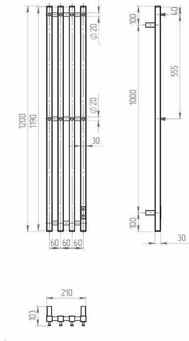 Полотенцесушитель электрический Двин X-4 plaza neo 120х18, матовый черный