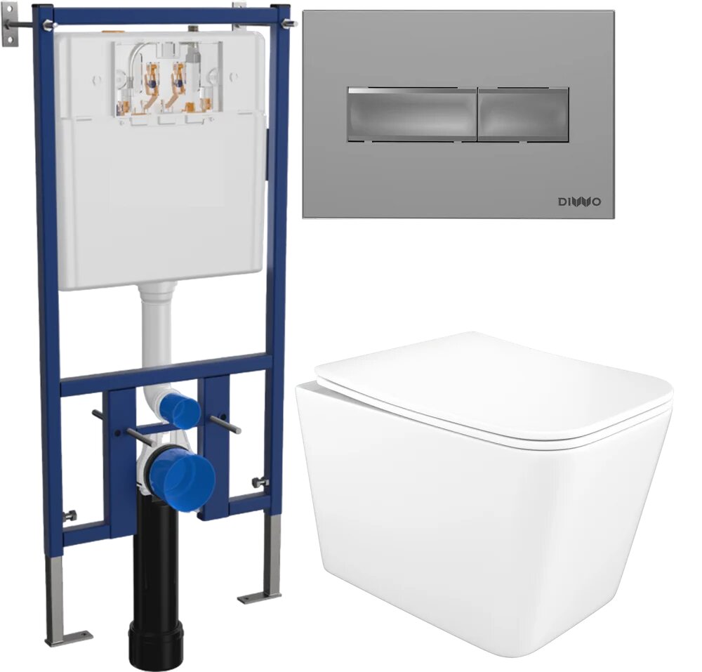 Инсталляция с унитазом комплект 3 в 1 Унитаз подвесной STWORKI Молде S23401WH безободковый, с микролифтом, антивсплеск / Инсталляция DIWO 4501 / Кнопка 7321 цвет матовый хром
