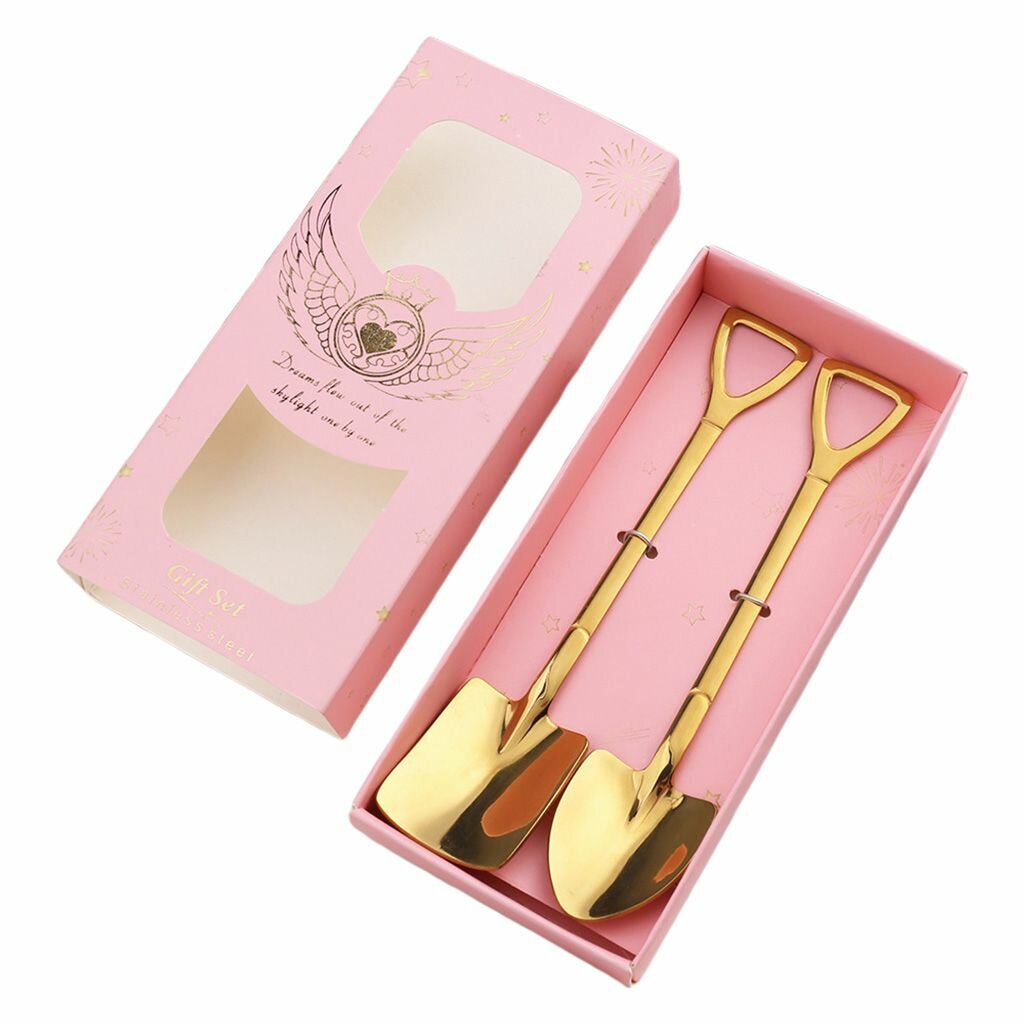 (1 комплект) 2 столовые ложки для арбуза из нержавеющей стали, десертные ложки для мороженого, 410 титановых ложек-лопаточек, коробка для пудры=v=