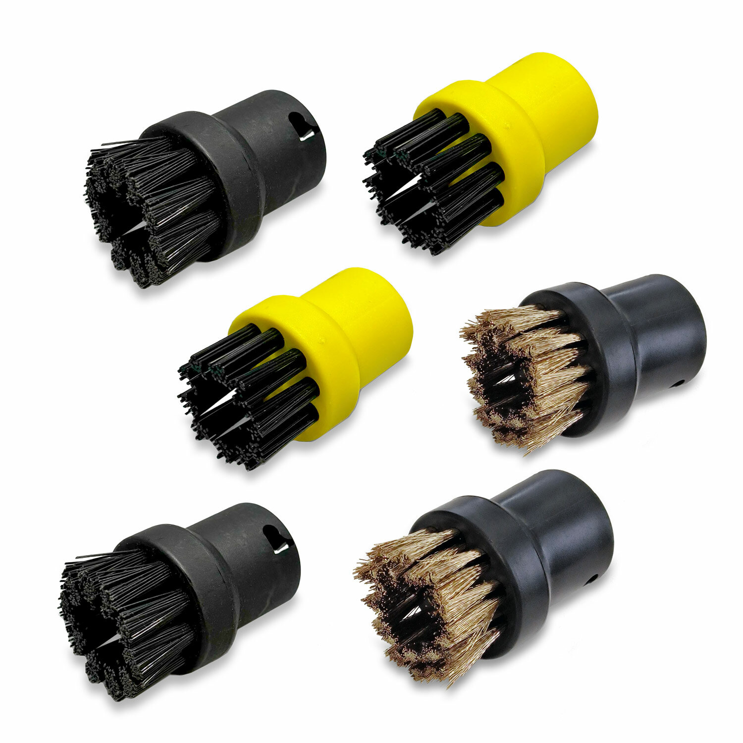 Комплект круглых щеток VELERCART к пароочистителям Karcher (4 с пластиковой + 2 с латунной щетиной), 6 шт.