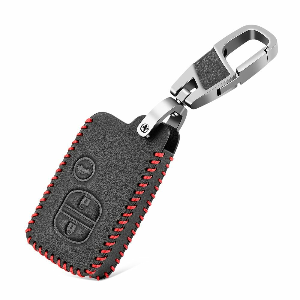 Чехол для ключа Тойота Ленд Крузер 200, Прадо 150, Венза, Авенсис, 3 кнопки (Classic красная нить)
