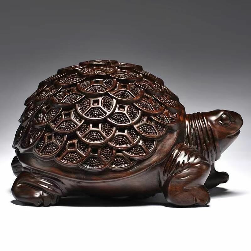 Черепаха, вырезанная из черного дерева. Денежная черепаха, 8 cm
