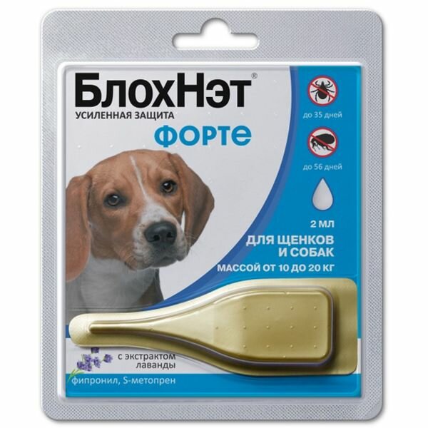БлохНэт Форте капли на холку для щенков и собак массой от 10 до 20кг пипетка 2мл 10шт