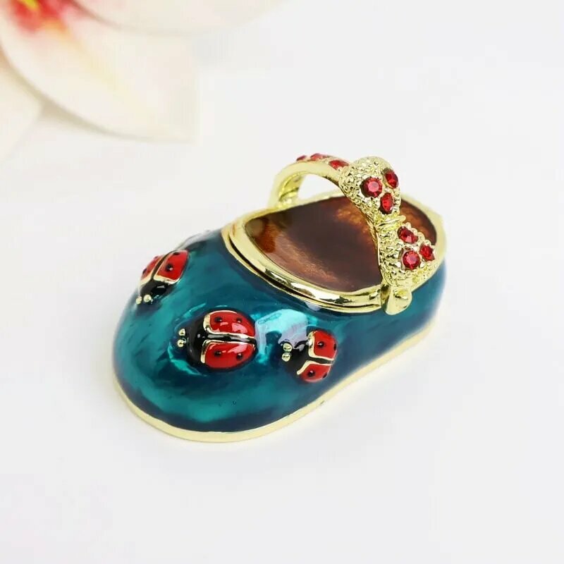 Винтажная шкатулка для украшений Божья коровка-туфелька с эмалью 5.4x3.1x3 см Уникальный подарок