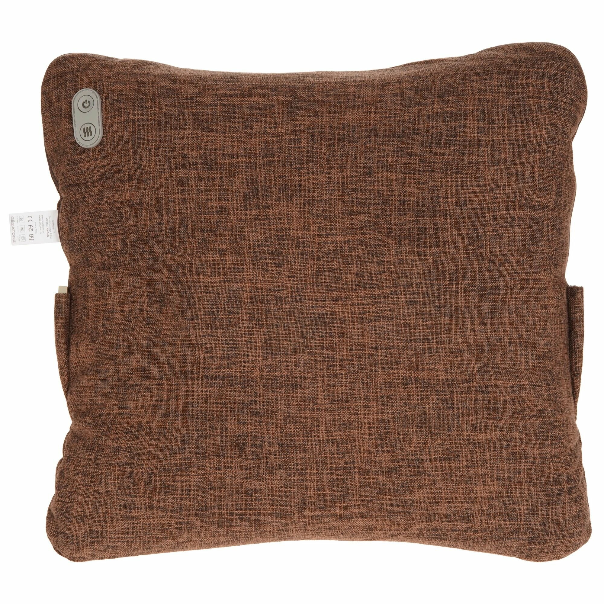 Массажная подушка Gezatone AMG402 "брауни", текстиль, инфракрасный нагрев, до 2 часов работы