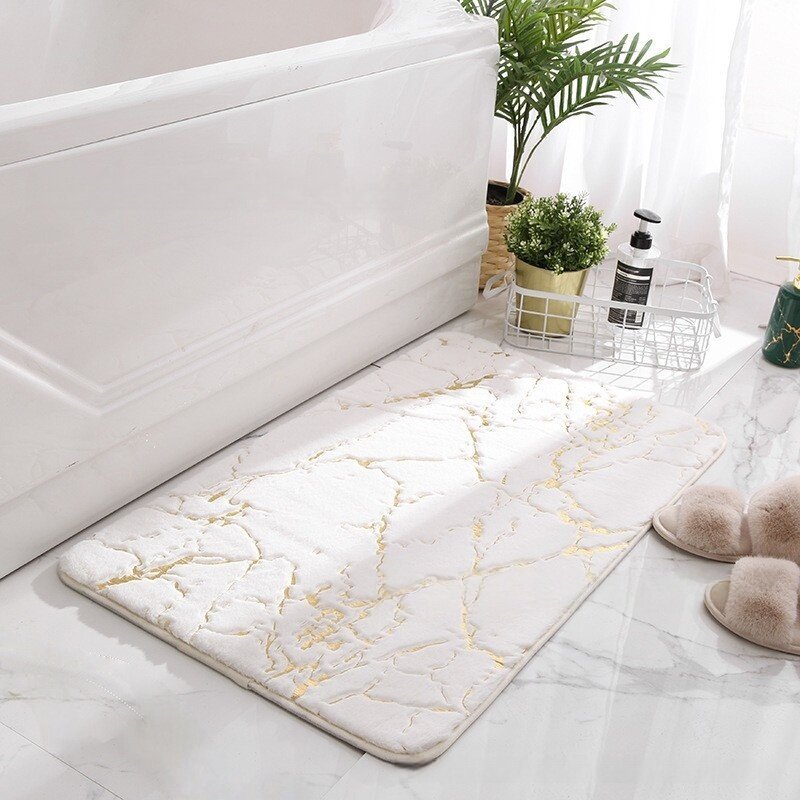 Искусственный мех кролика Ковер, золотое тиснение, нескользящая основа, Белый, 40x60cм