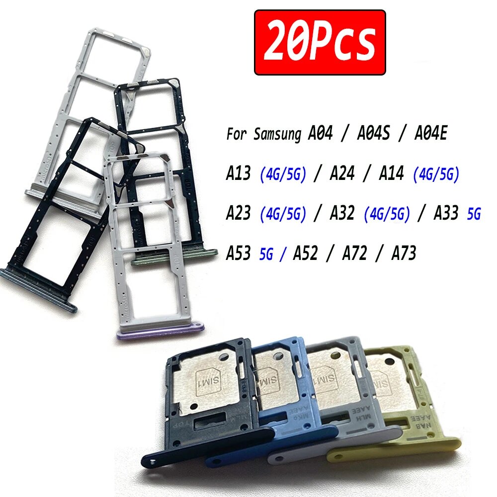 20 шт, для Samsung A04 A04S A04E A14 A13 A23 A32 4G 5G A33 A53 A73 A24 лоток для SIM-карты чип слот ящик держатель адаптер гнездо часть A33 5G Mix Color